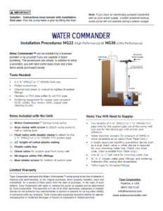 Literature • Water Commander™ Backup Sump Pump